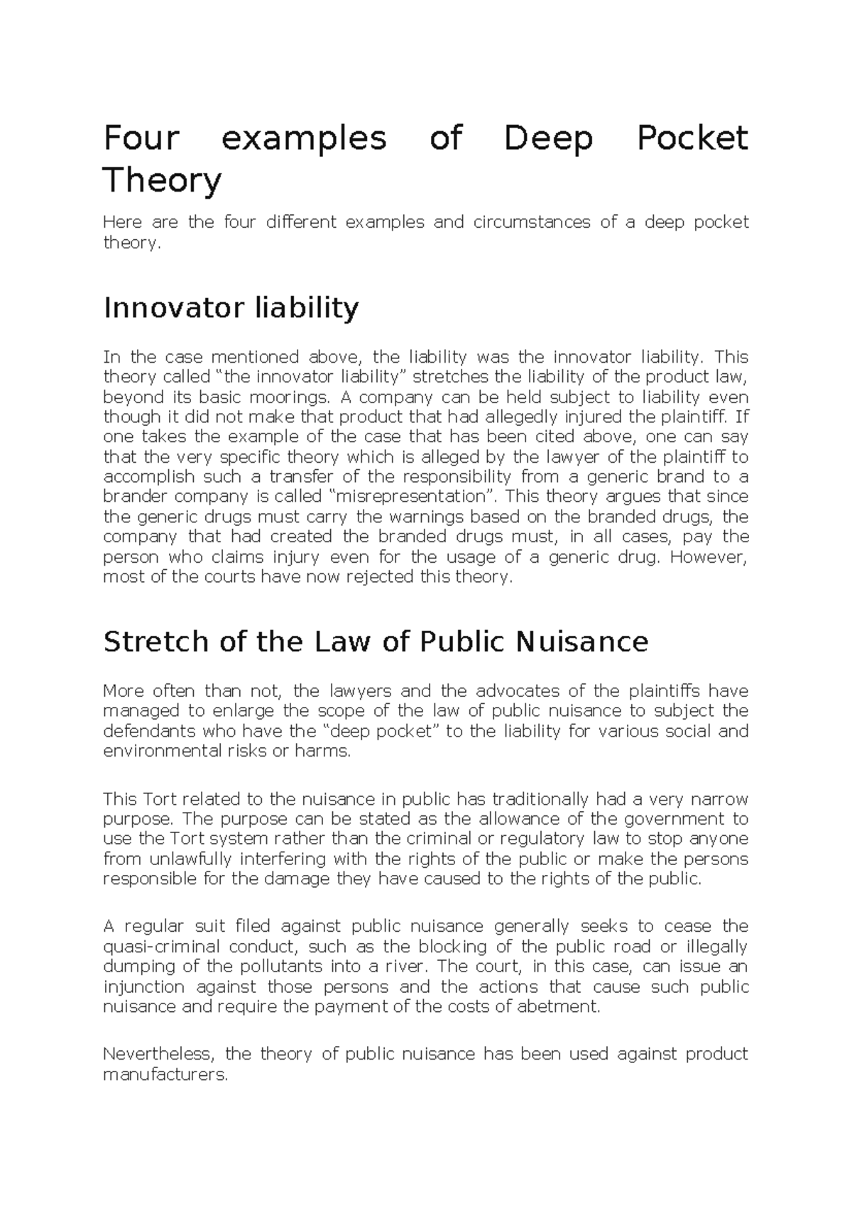 Deep Pocket Theory: Implications in Public Nuisance Cases - Studocu