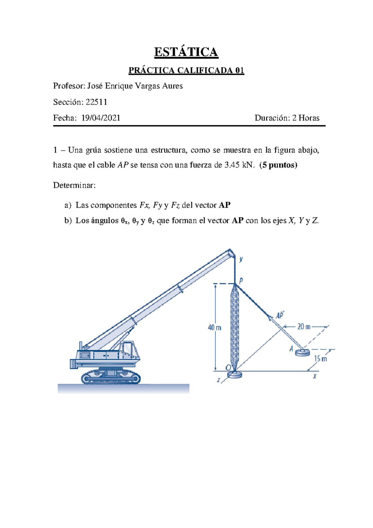 PC01 - Estática - Práctica Calificada 01: Análisis de Fuerzas y ...