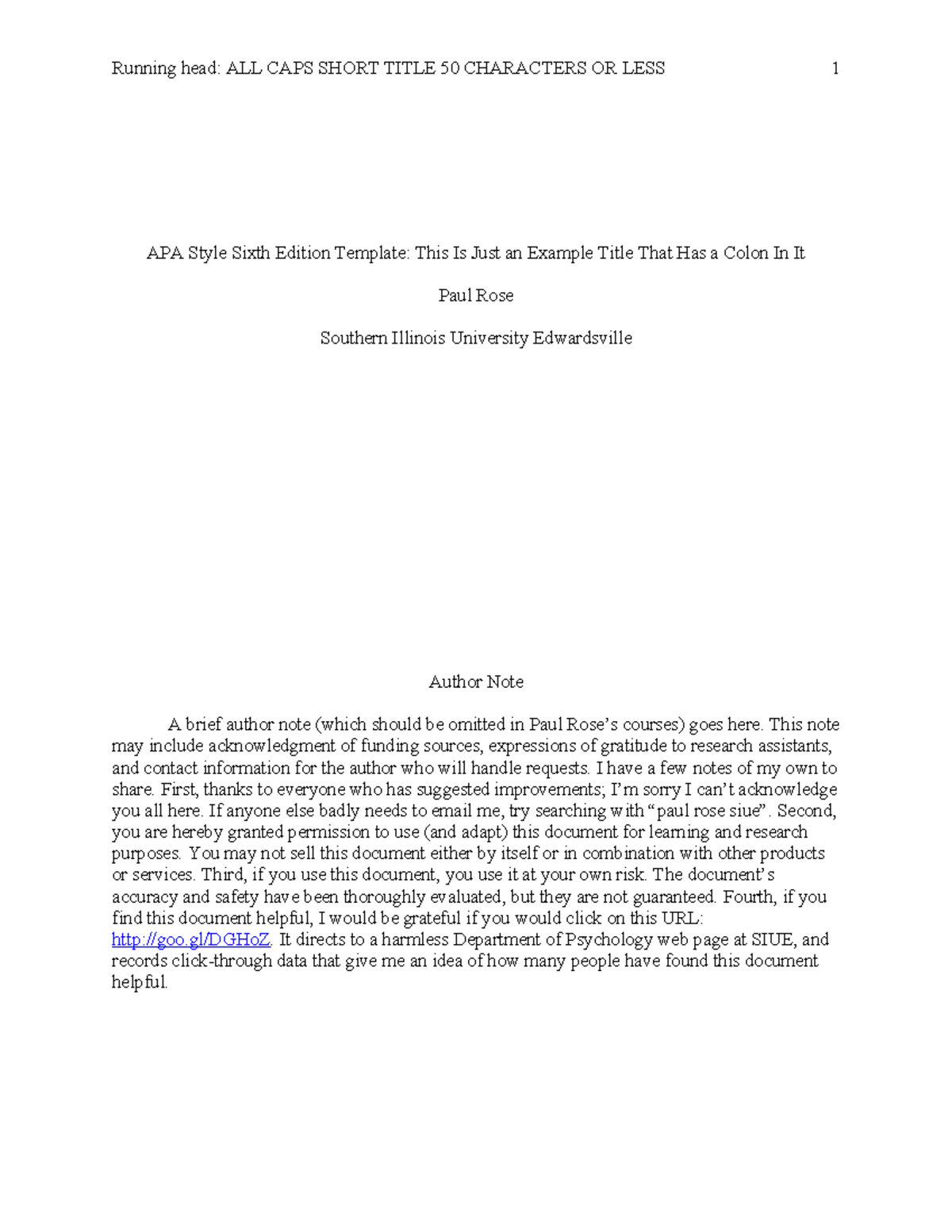 APAFormat Template - practice apa work - Running head: ALL CAPS SHORT ...