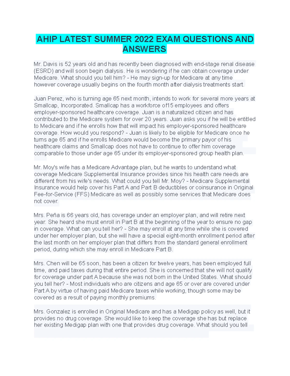 AHIP module 1 Exam Questions AND Answers 2022-2023 - AHIP module 1 Exam ...