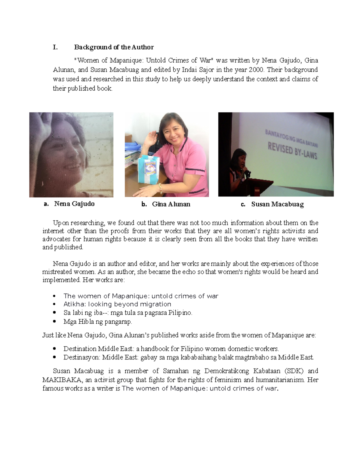 Background of the Authors: Women of Mapanique Analysis and Context ...