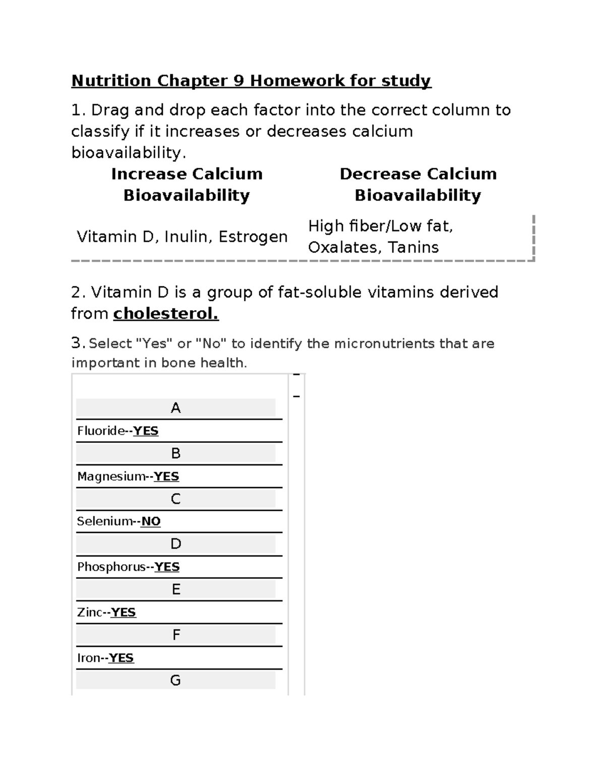 Nutrition CH9 Homework: Calcium Bioavailability & Bone Health Factors ...