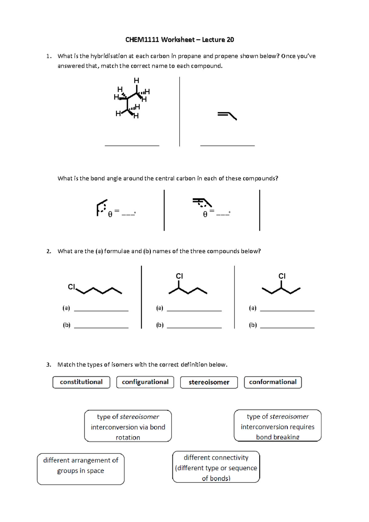 Worksheet 20: Hybridisation and Isomer Matching - Studocu