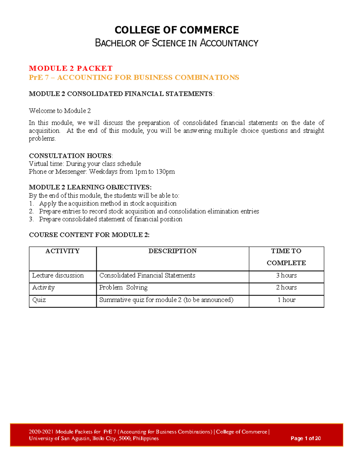 Module 2 Packet: Accounting for Business Combinations (PrE 7) - Studocu