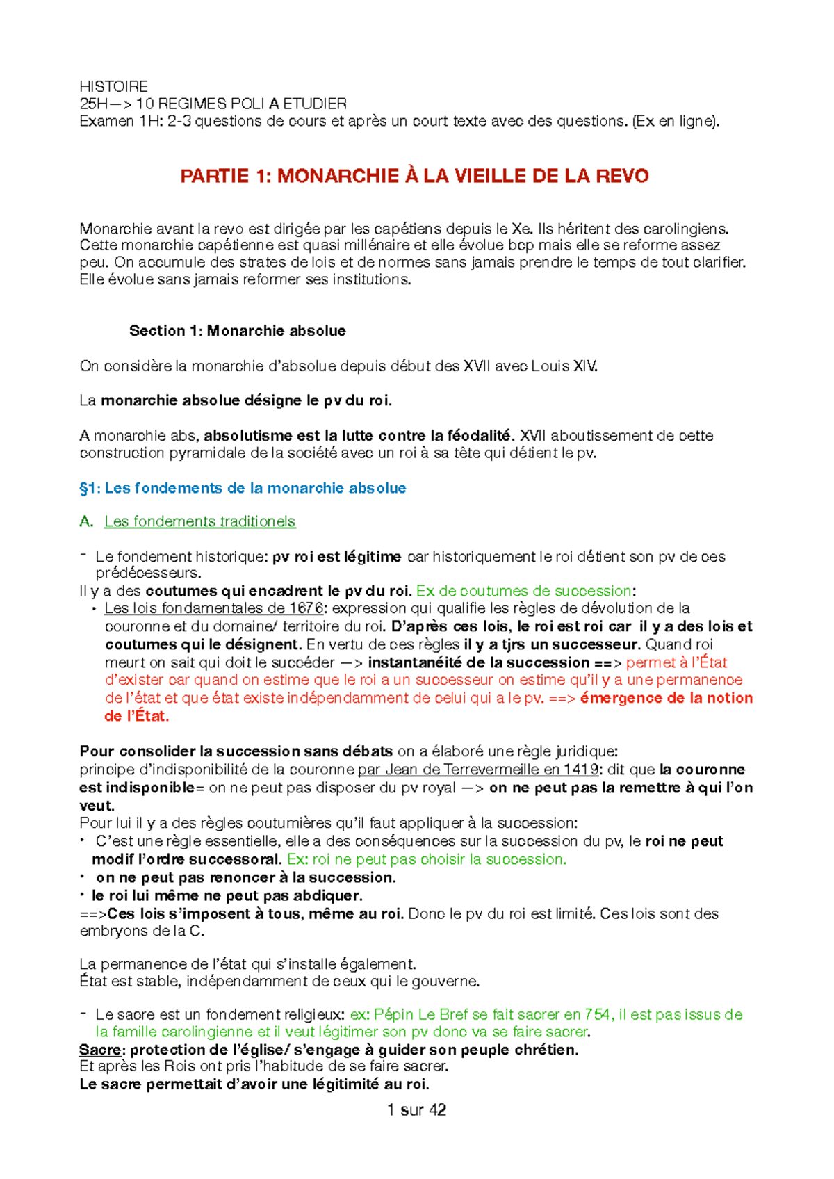 HISTOIRE S2 : Final Exam Notes on Monarchie et Souveraineté en France ...