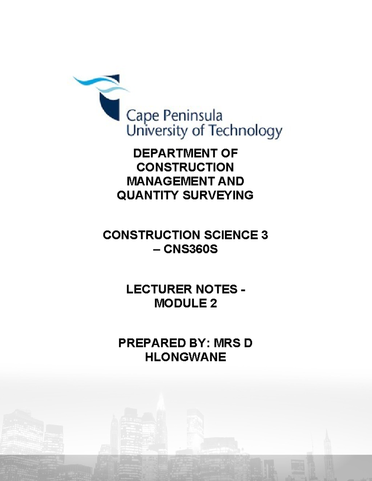 CNS360S Construction Science 3: Lecture Notes on Concrete Properties ...