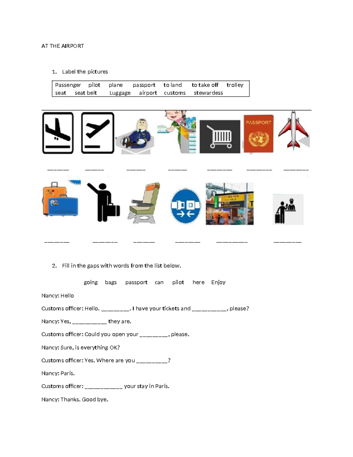 AT THE AIRPORT Worksheet 5: Vocabulary & Dialogue Practice - Studocu