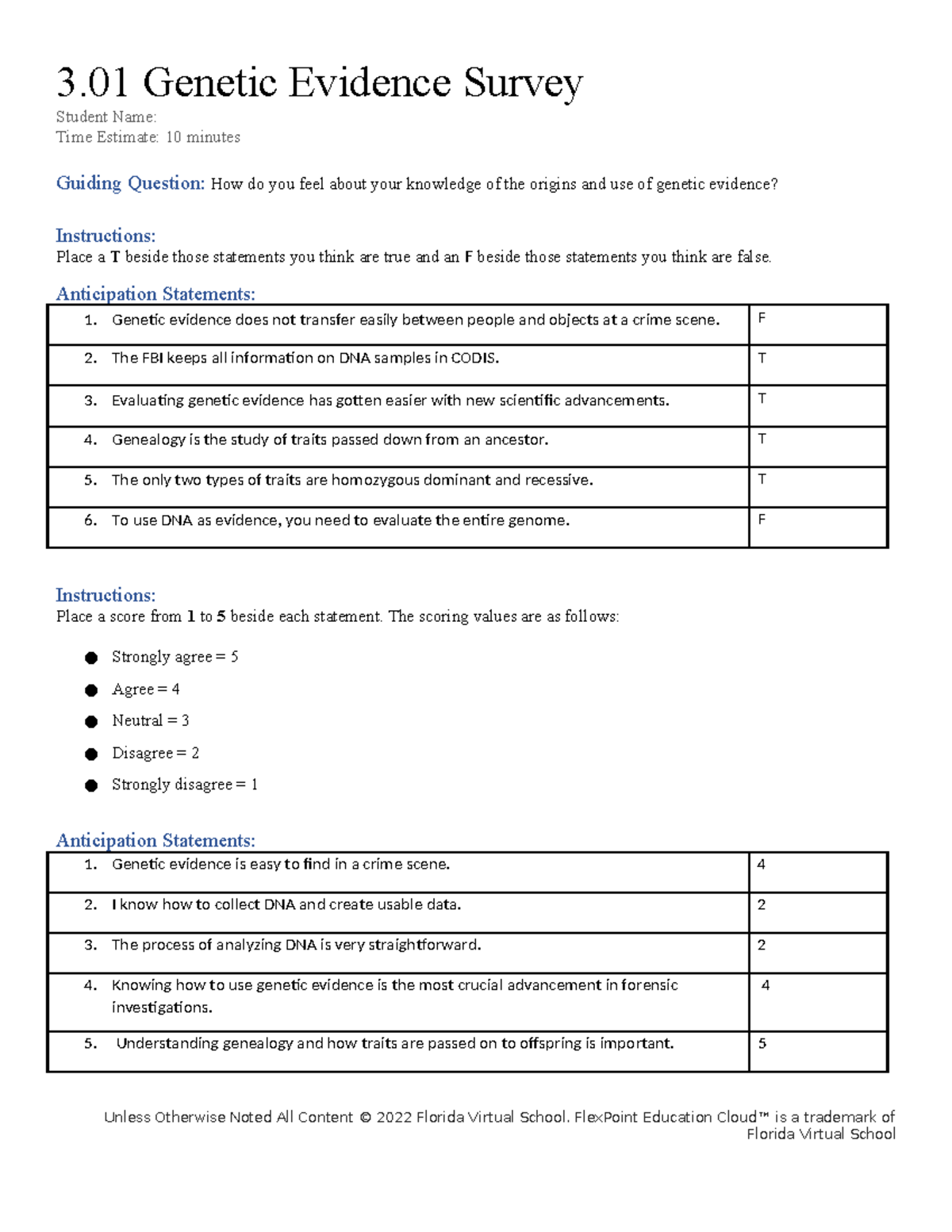 Copy of 3.01 Genetic Evidence Survey - 3 Genetic Evidence Survey ...