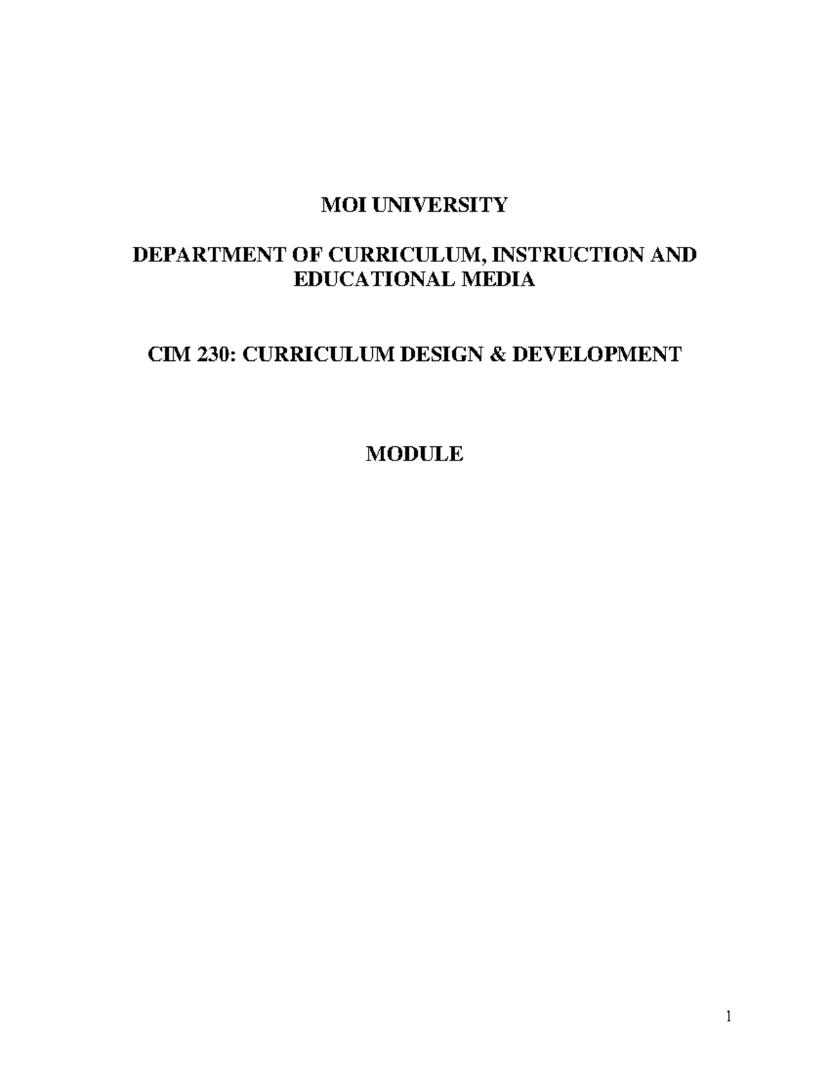 CIM 230: Curriculum Design Development Module 1 Overview 2023-2024 ...