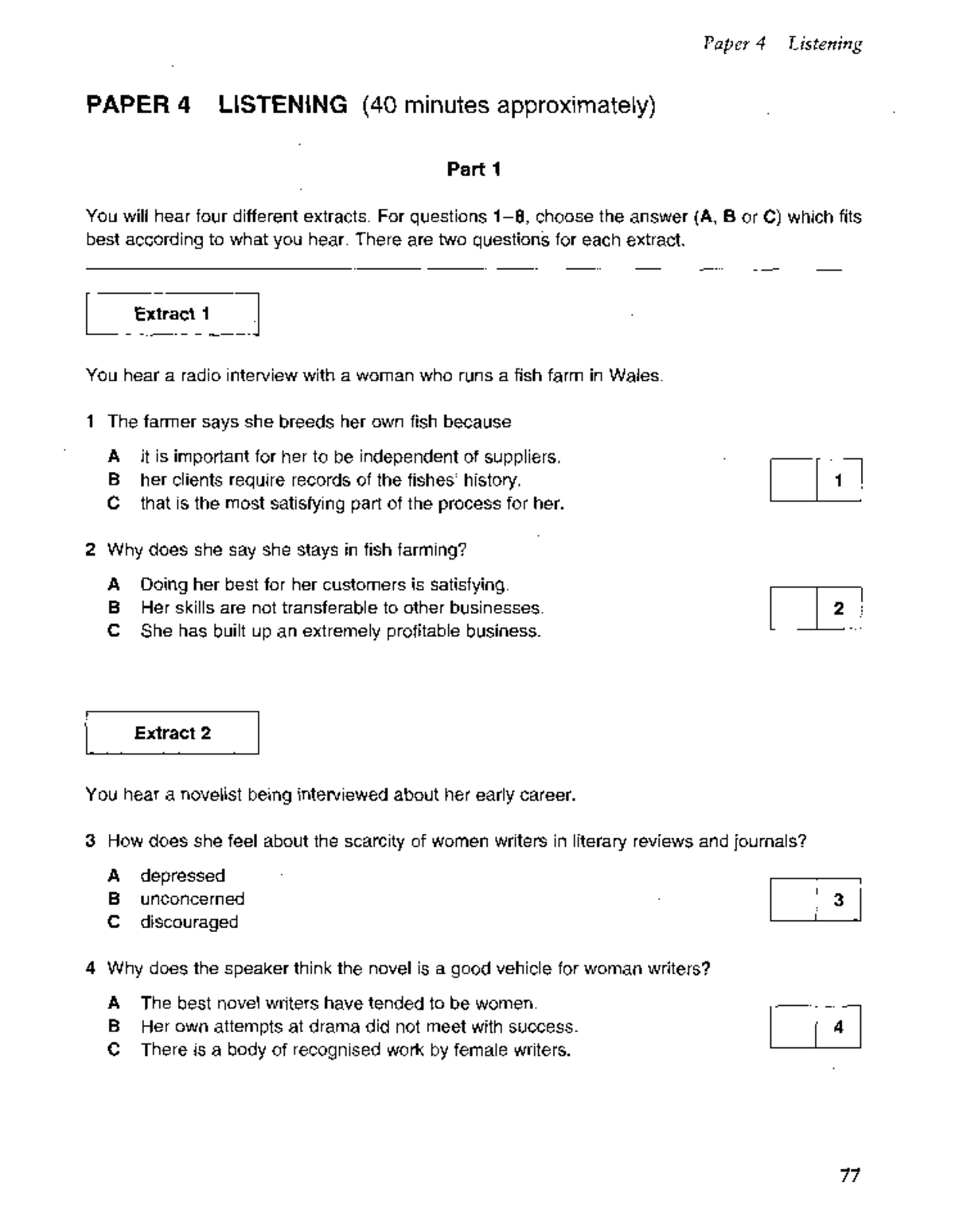 CPE1 Listening Test 3: Extracts and Questions Analysis - Studocu