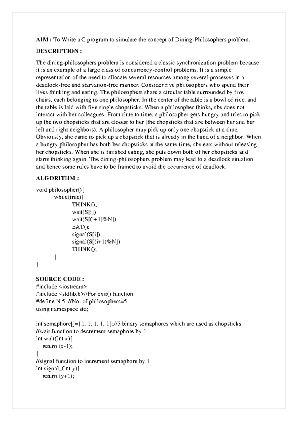 To Write a C program to simulate the concept of Dining-Philosophers ...