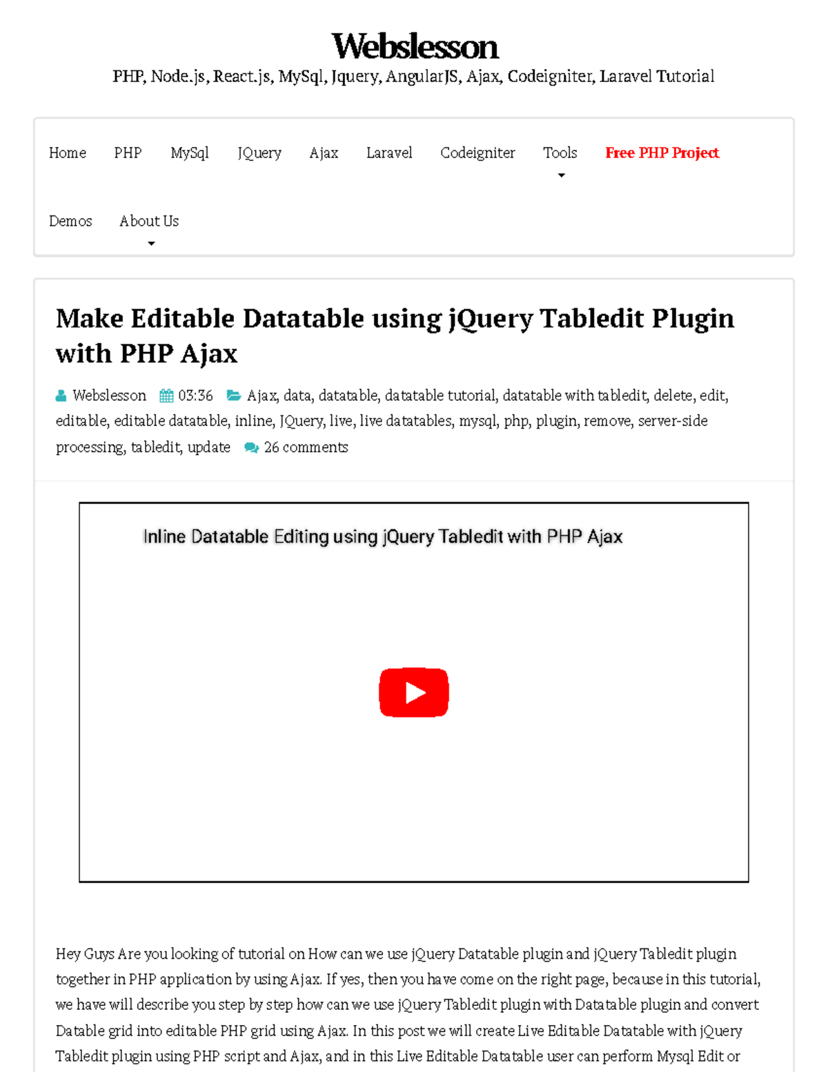 Editable Datatable Tutorial with jQuery Tabledit & PHP Ajax - Studocu
