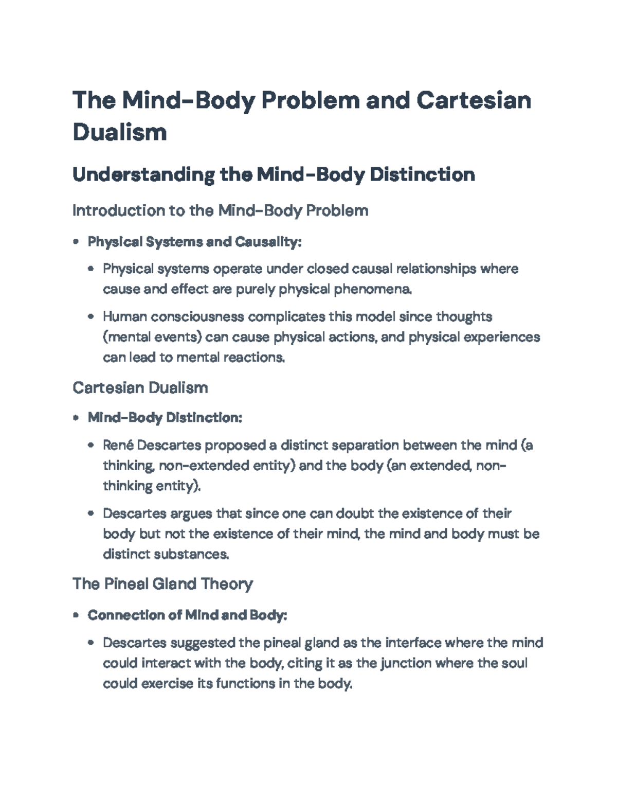 Mind-Body Problem: Exploring Cartesian Dualism and Alternative Views ...