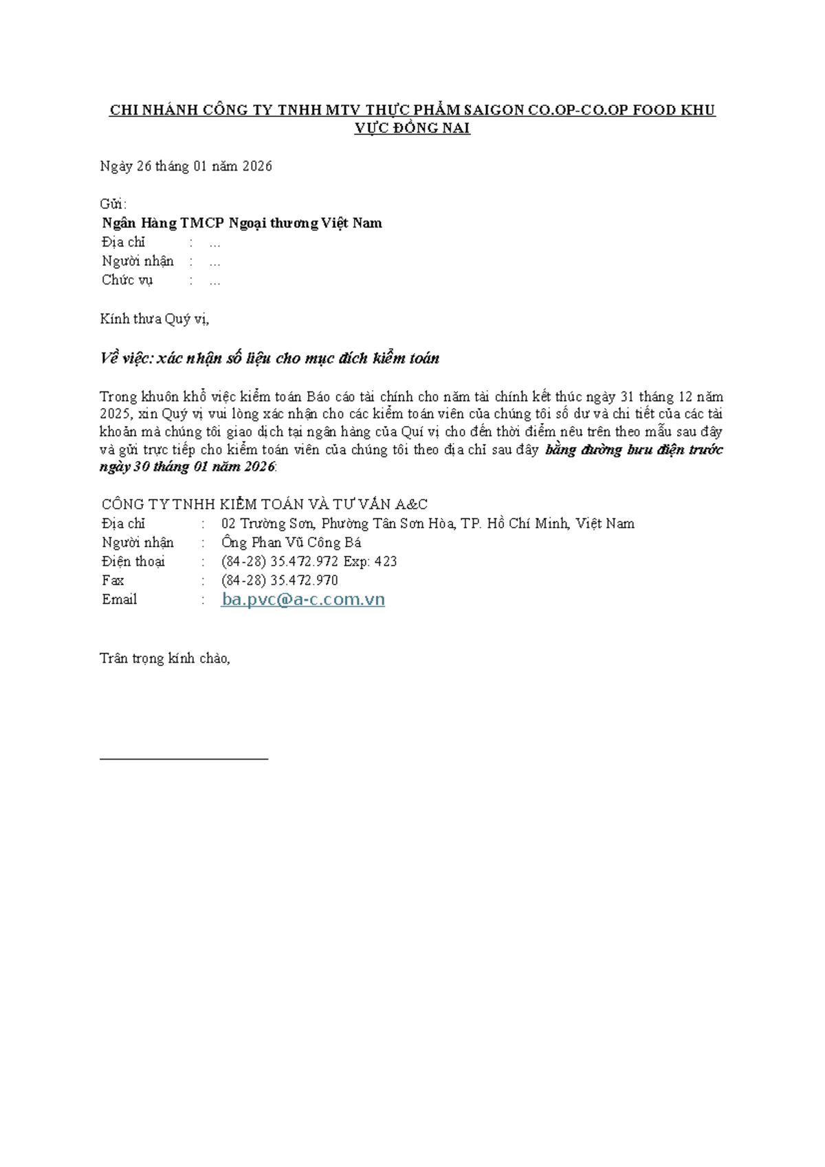 Xác Nhận Ngân Hàng - CHI NHÁNH SAIGON FOOD - 5555 - Studocu