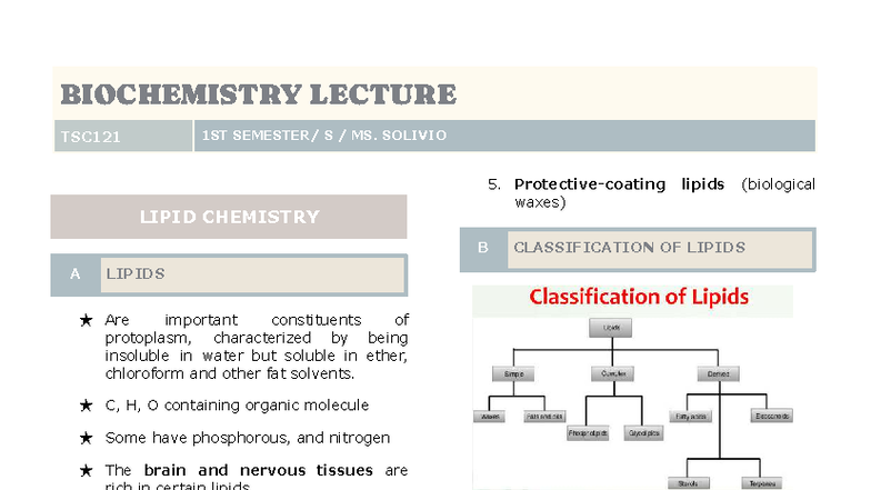 BIOCHEMISTRY LECTURE TSC121 LIPID CHEMISTRY REVIEWER - Studocu