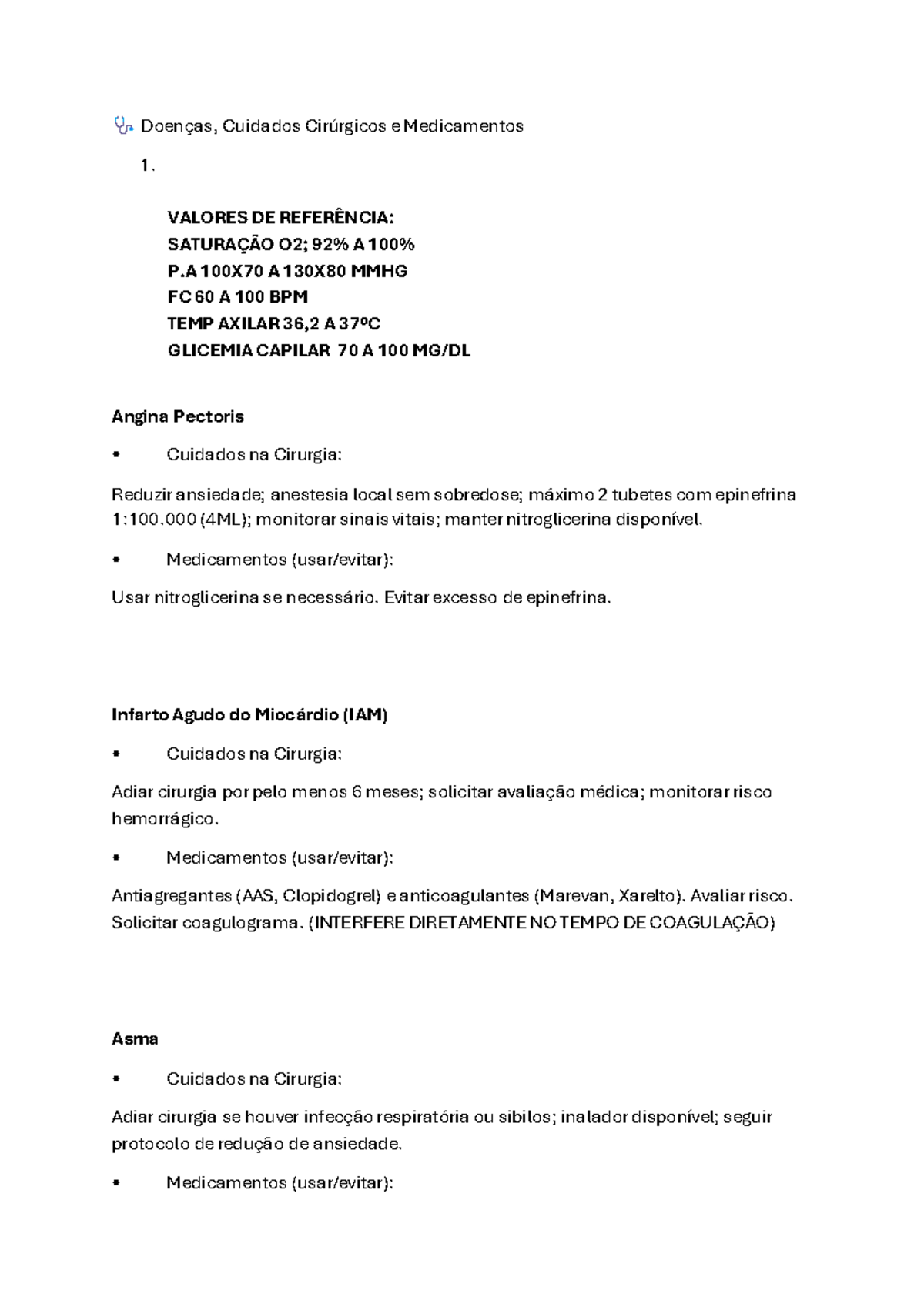 A2 Cirurgia: Resumo de Cuidados e Medicamentos em Pacientes com Doenças ...