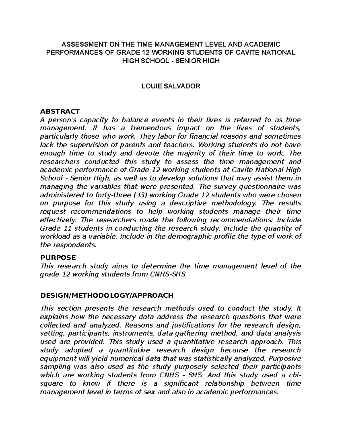 Assessment of Time Management & Academic Performance of Grade 12 ...