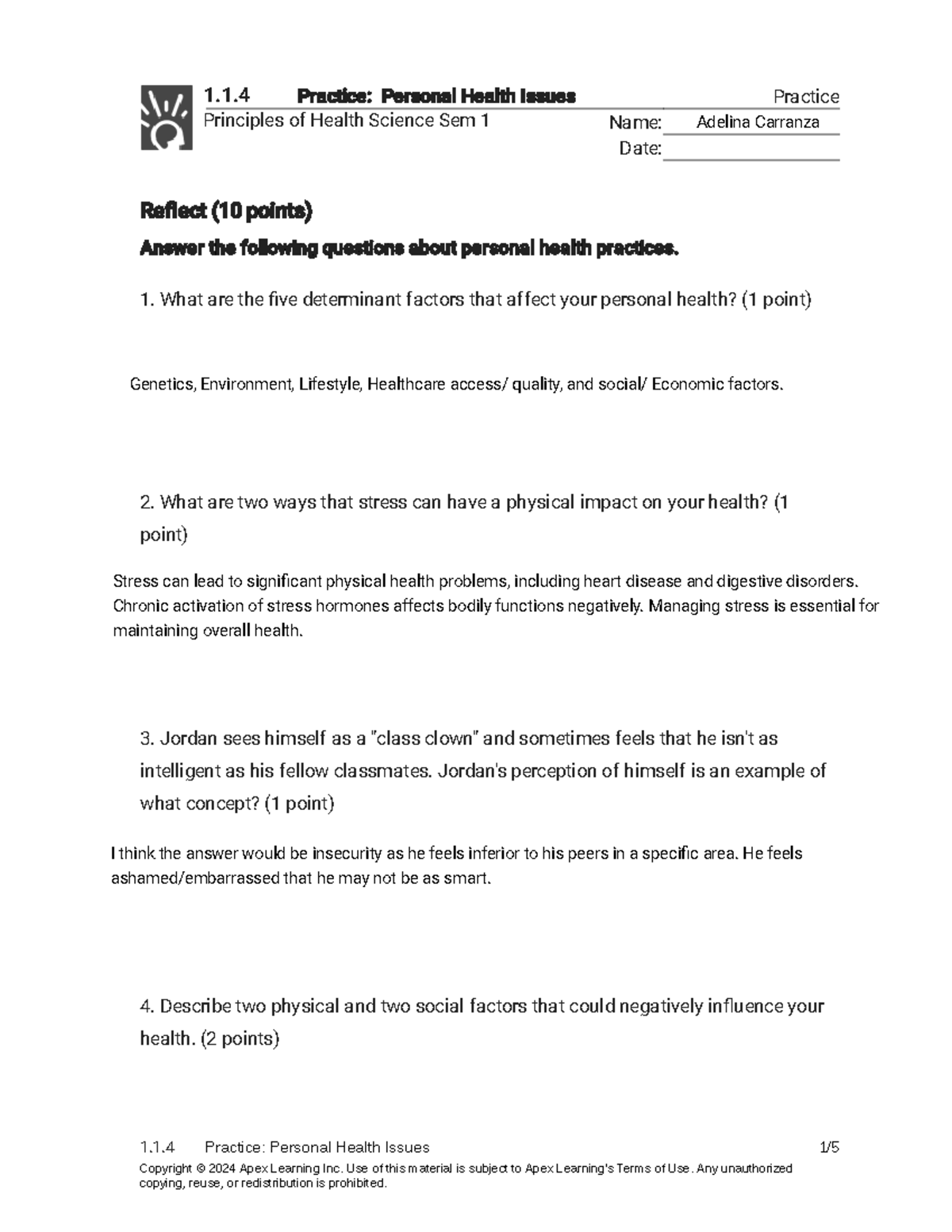 1.1.4 Practice: Analyzing Personal Health Issues in Health Science Sem ...
