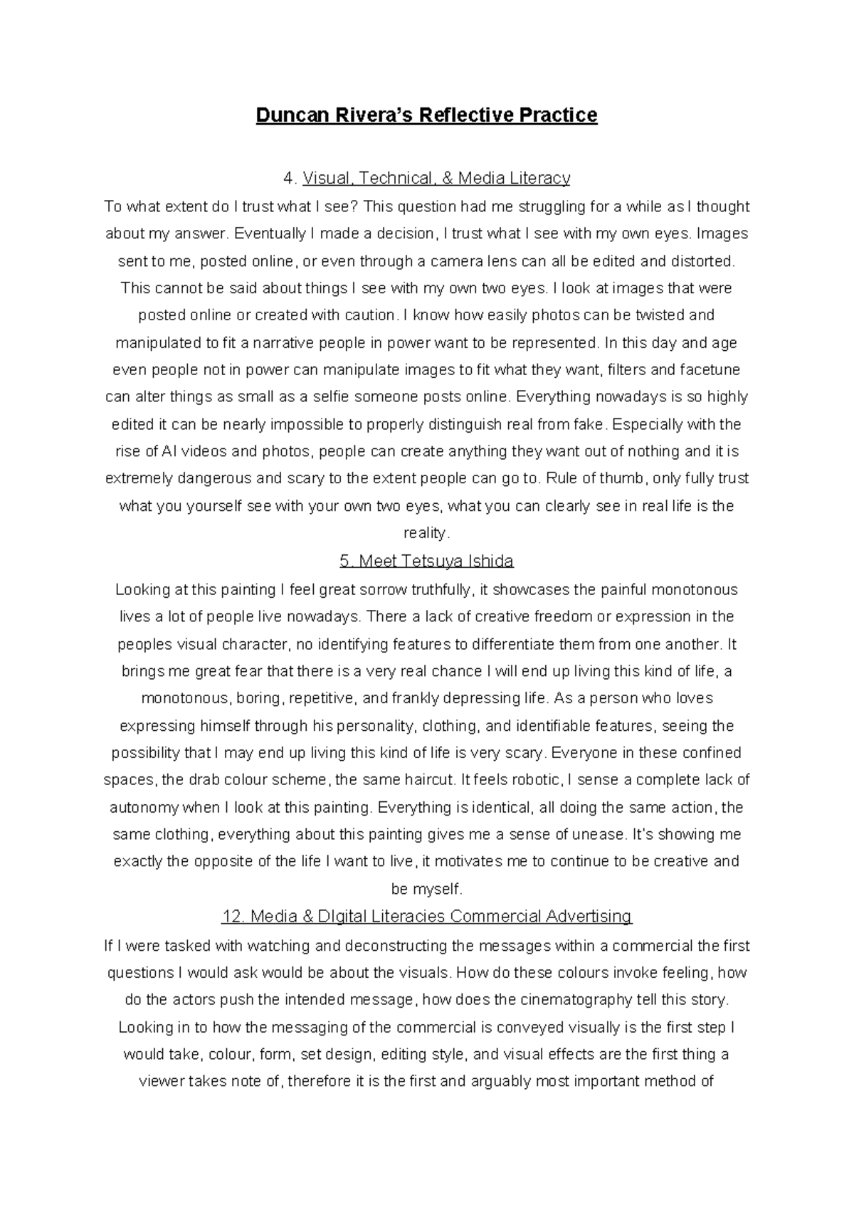 Duncan Reflective Practice 4: Trusting Visual Media and Literacy - Studocu