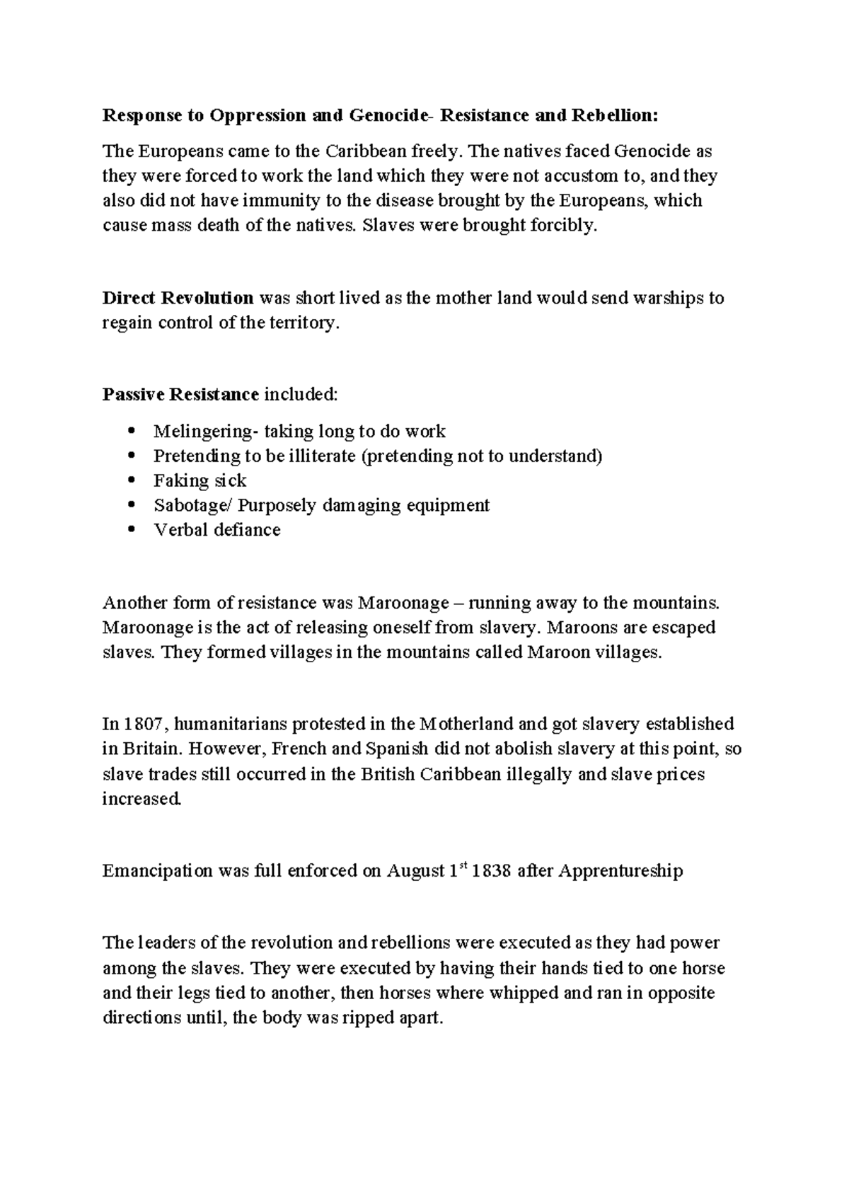 Caribbean Notes - Response to Oppression and Genocide- Resistance and ...