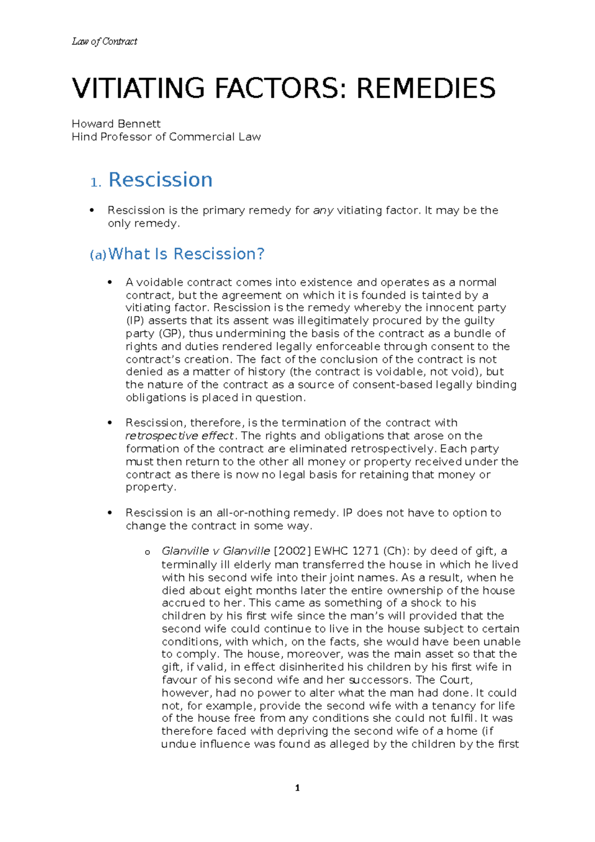Law of Contract Vitiating Factors: Remedies (05) 2025-26 - Studocu