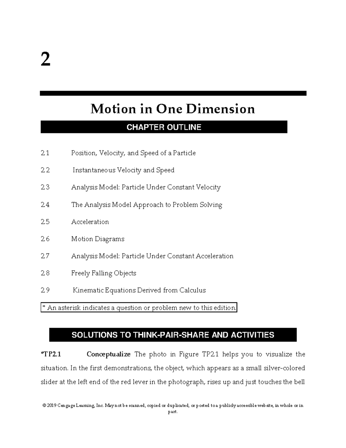 Chapter 2: Motion in One Dimension - Key Concepts and Models - Studocu