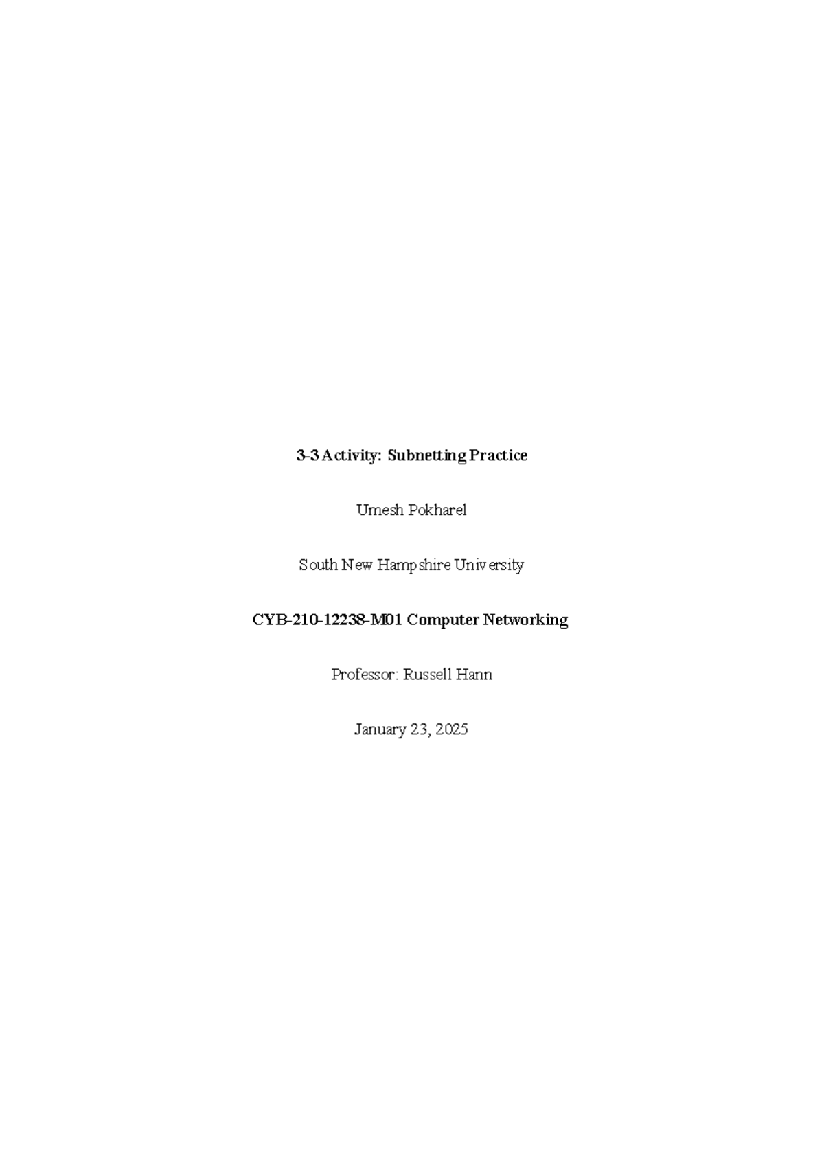 CYB-210-3-3 Subnetting Practice Activity Report - Studocu