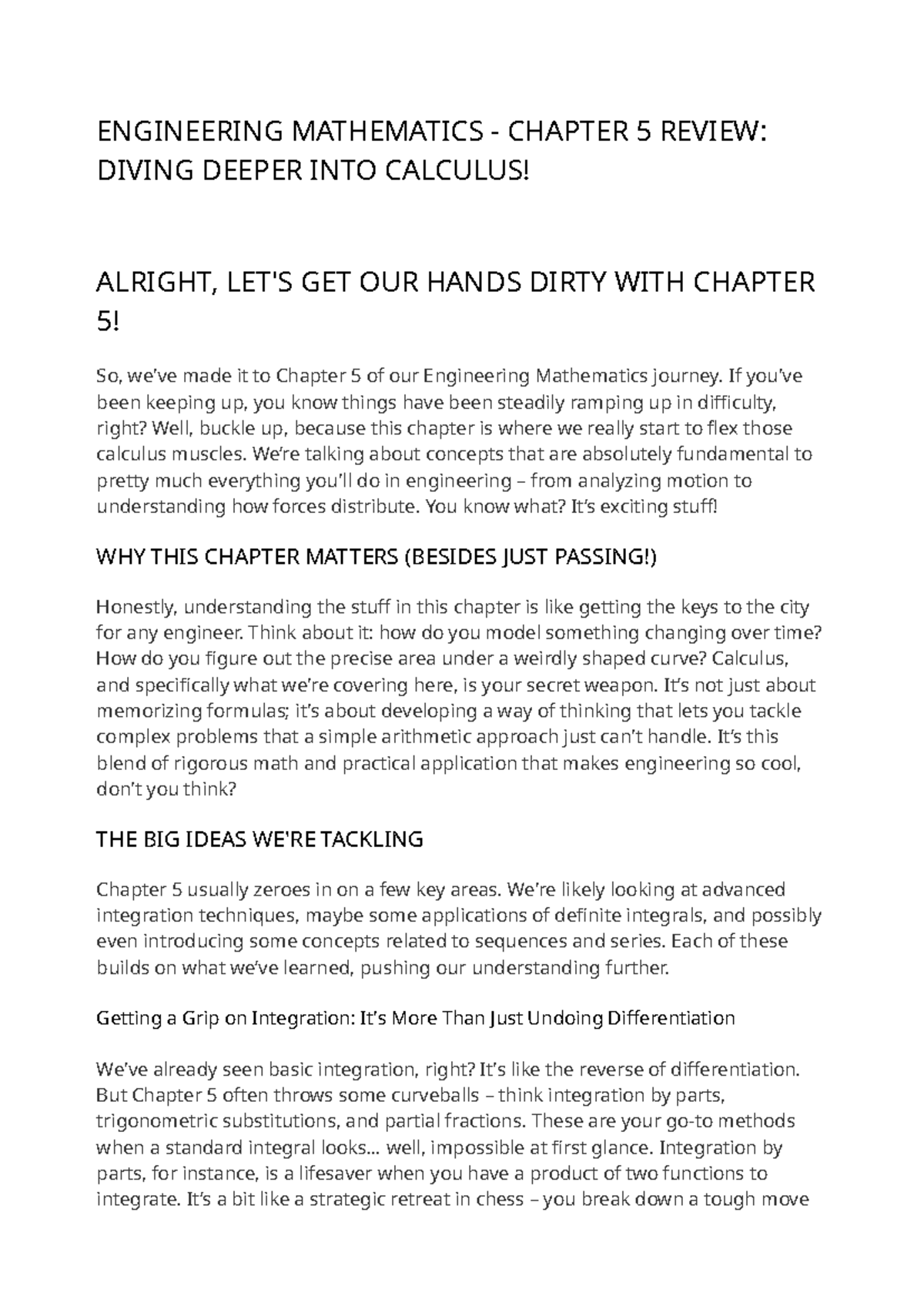 ENGR MATH 101 CHAPTER 5 REVIEW: ADVANCED CALCULUS CONCEPTS - Studocu