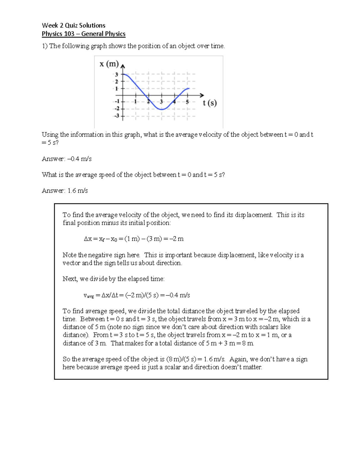Physics 103 – Week 2 Quiz Solutions and Explanations - Studocu