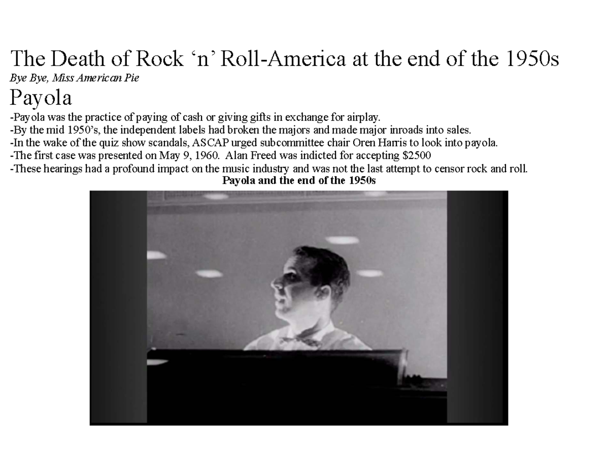 The Death of Rock 'n' Roll: Analyzing 1950s American Music - Studocu