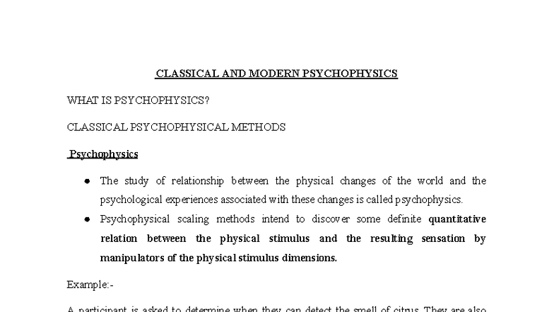 PSY 301: Classical and Modern Psychophysics Overview and Methods - Studocu