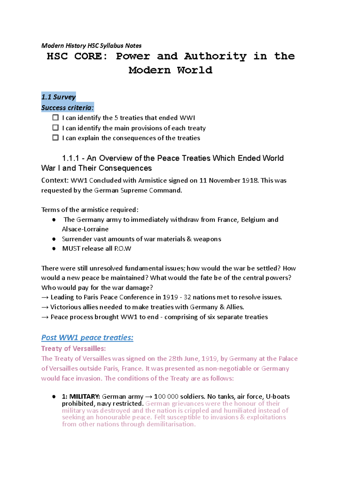 MHIS HSC Notes: Power and Authority in the Modern World - Studocu