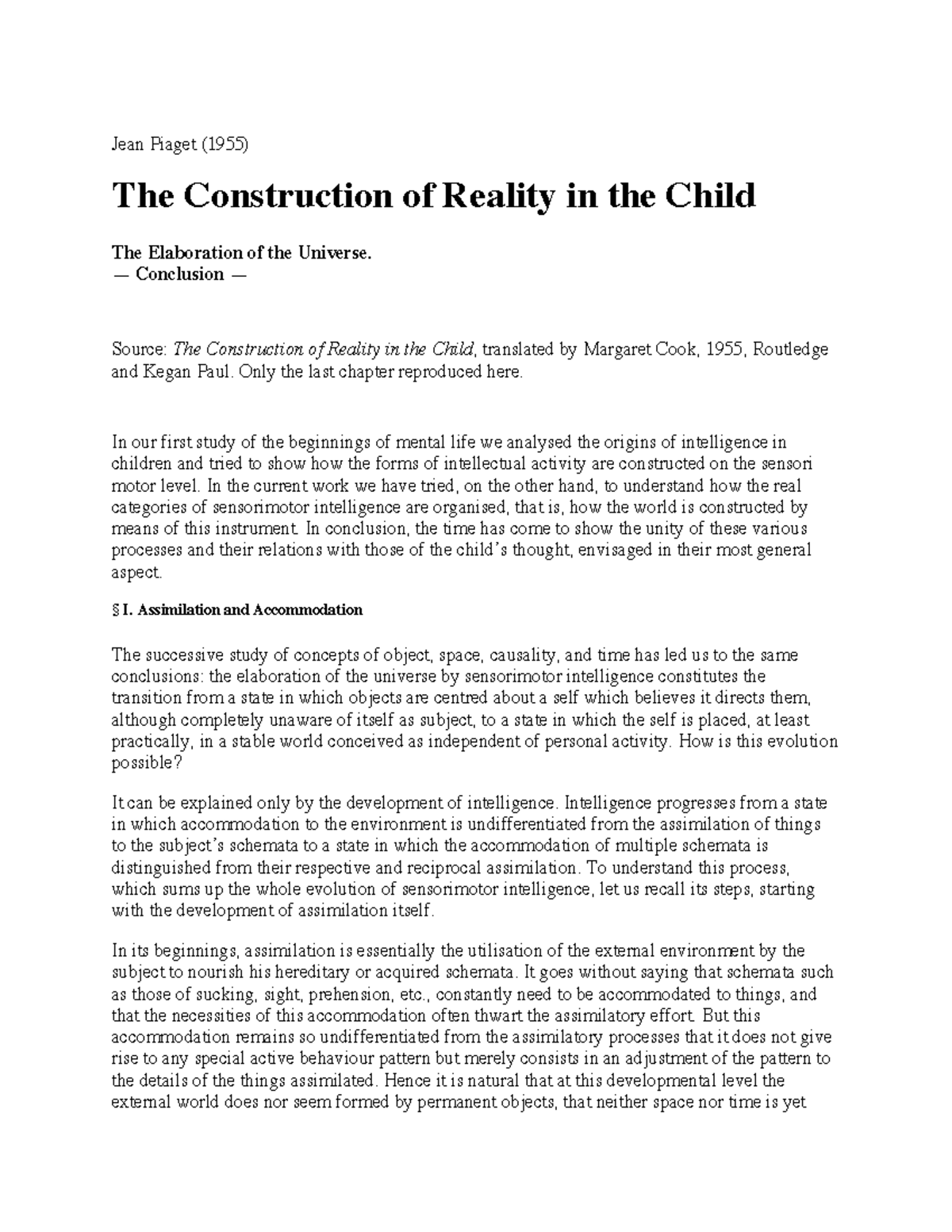 Piaget's Insights on Child Development: The Construction of Reality ...