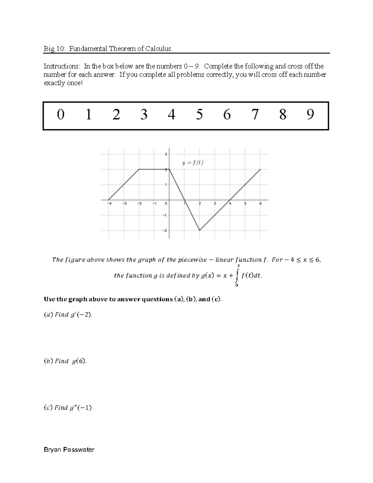 Unit 6 Big 10 Review: Fundamental Theorem of Calculus - Studocu