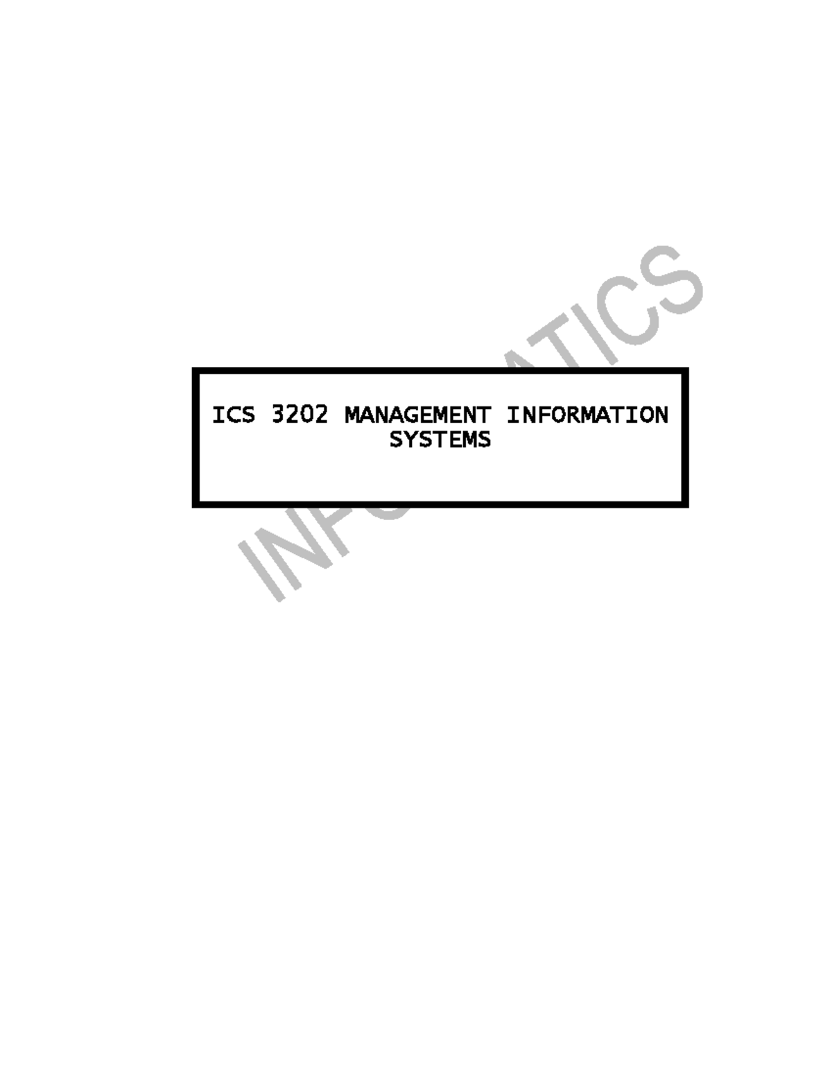 ICS 3202 MIS Lecture Notes: Introduction to Management Information ...