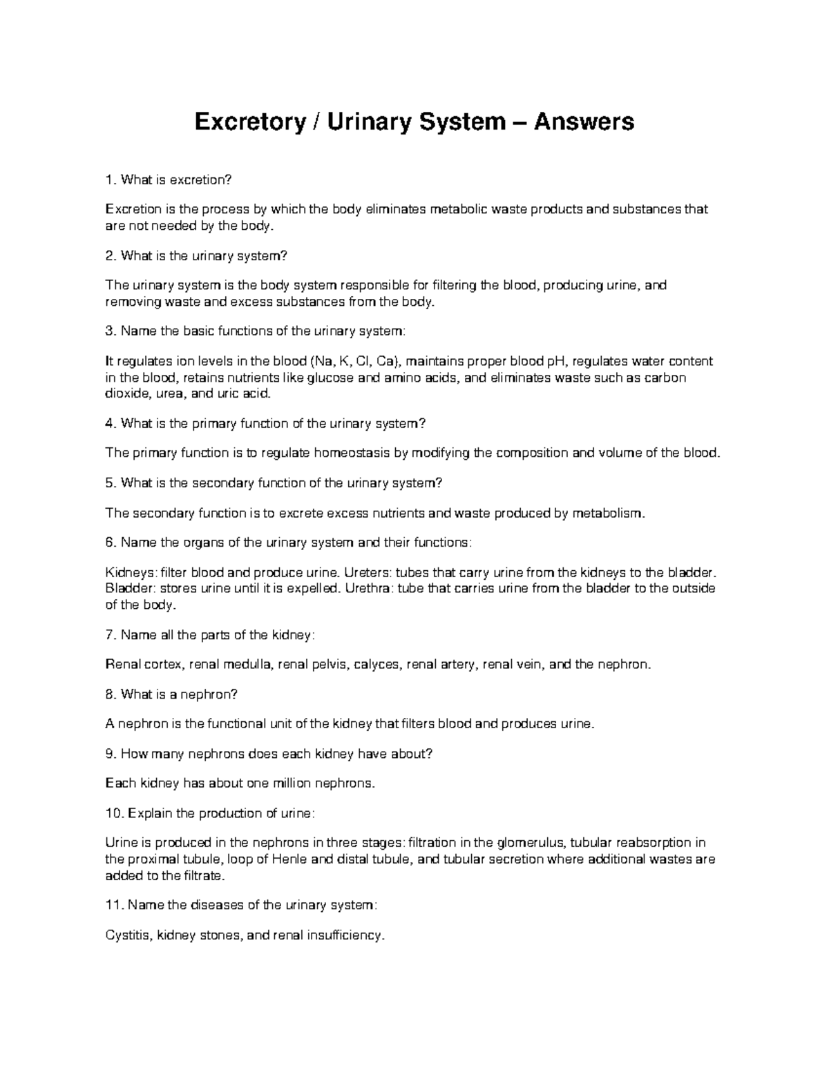 Urinary System Overview and Key Functions (BIO 101) - Studocu
