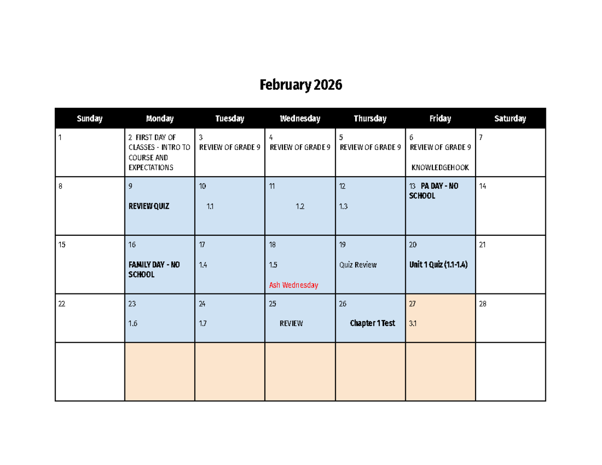 MPM2D Semester 2 Calendar 2026: Class Schedule & Exam Prep - Studocu