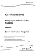 MNG3702 - Unisa - Strategic Implementation and Control IIIB - Studocu