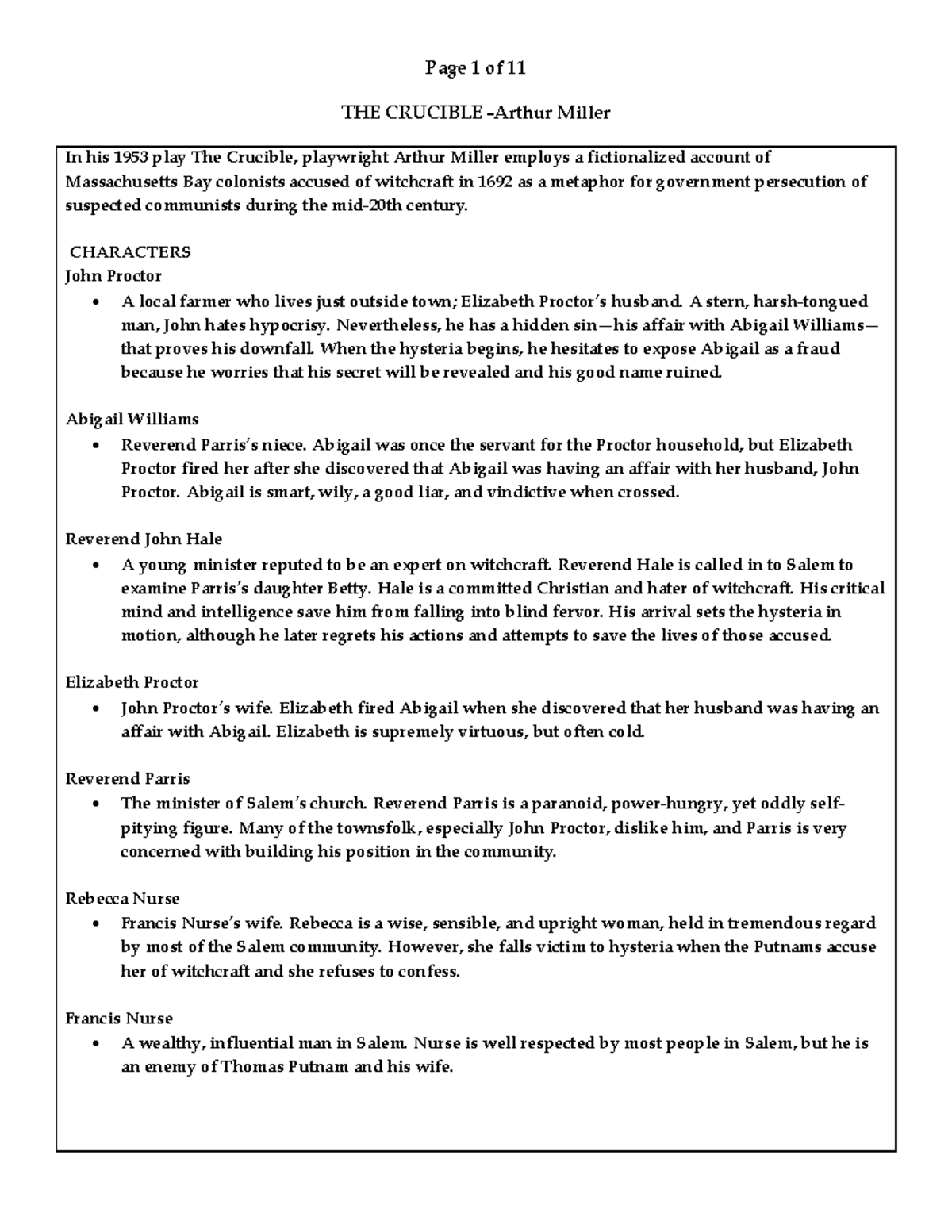 The Crucible (ENG 101) Study Guide: Themes, Characters, and Analysis ...