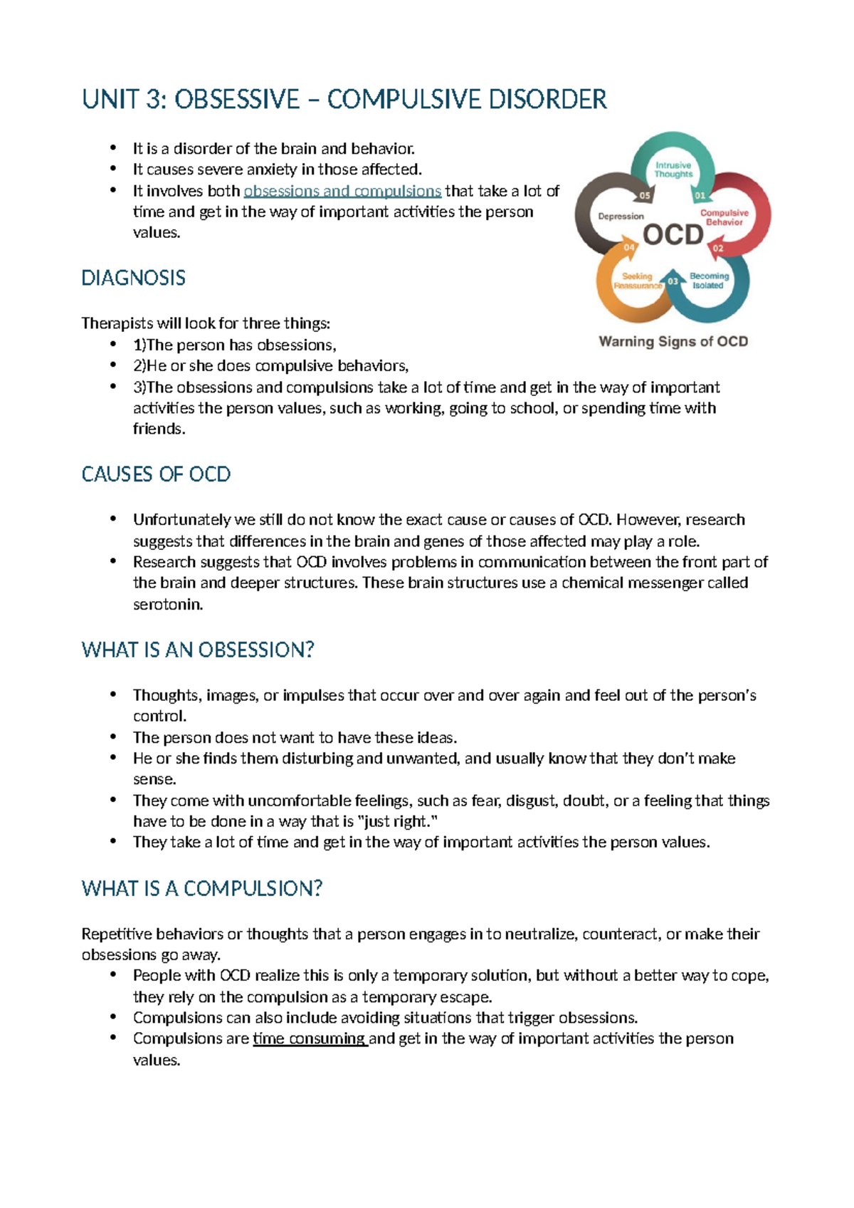 UNIT 3: OBSESSIVE COMPULSIVE DISORDER - Apuntes - Studocu