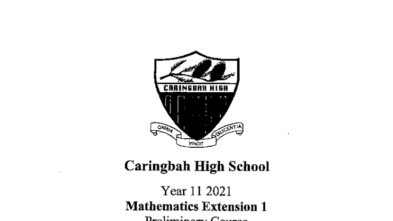 Year 11 Mathematics Extension 1 Preliminary Assessment Task 1 Answers - Studocu