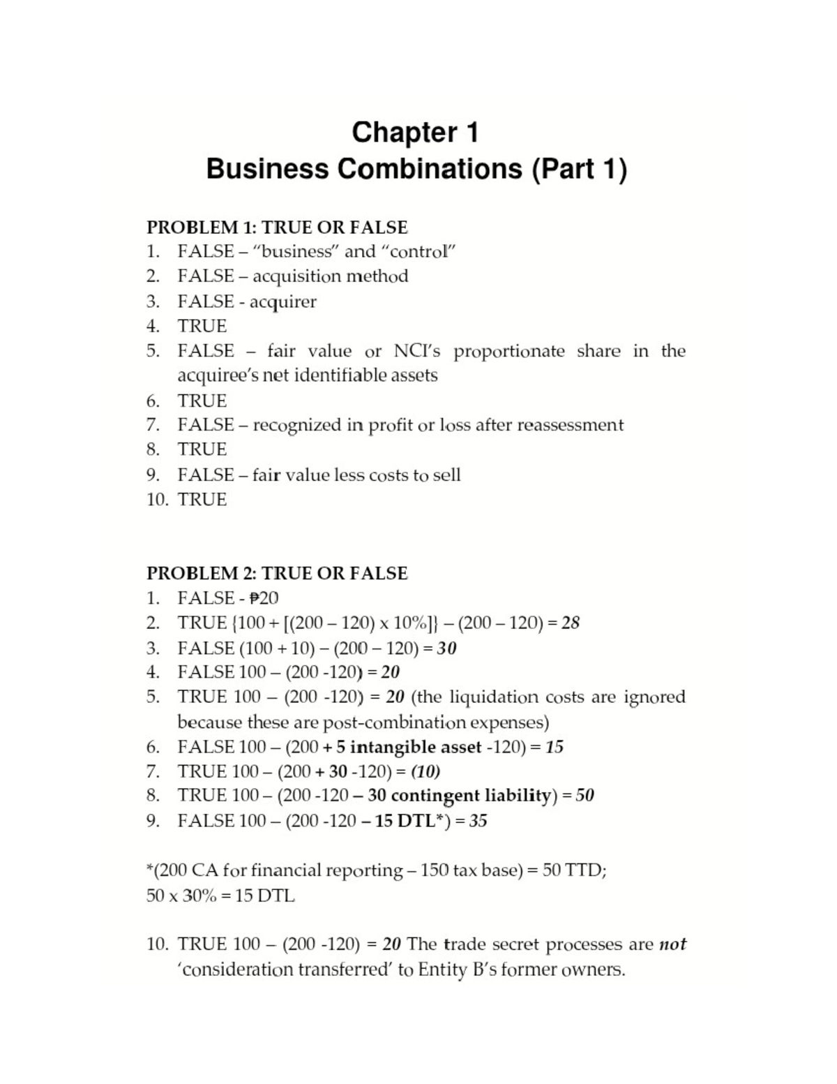 Bus. Combi. Ch. 1 - True or False Problems - Studocu