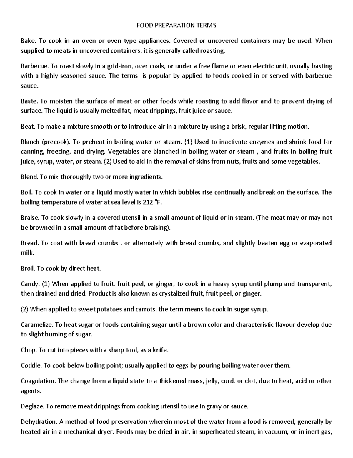 Culinary Techniques Glossary: Essential Food Prep Terms - Studocu