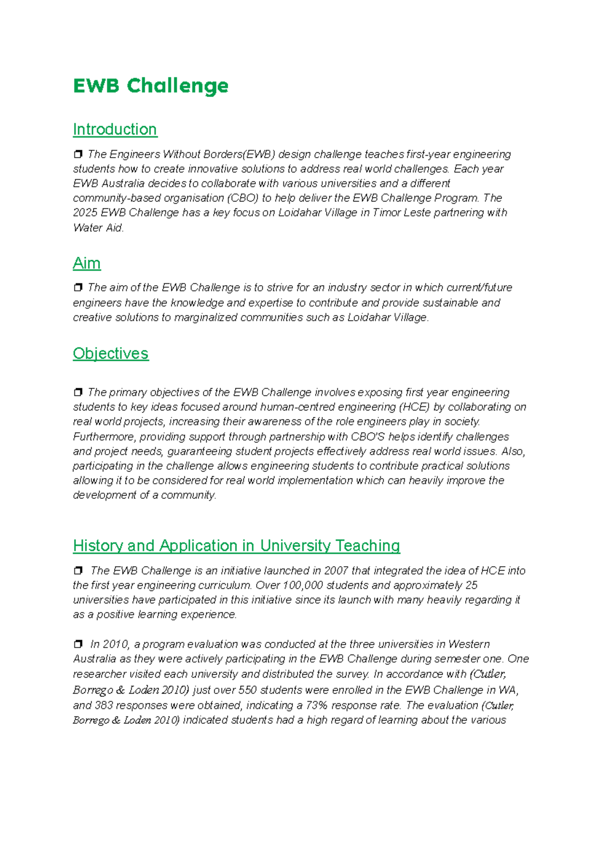 EWB Challenge 2025: Innovative Solutions for Loidahar Village - Studocu