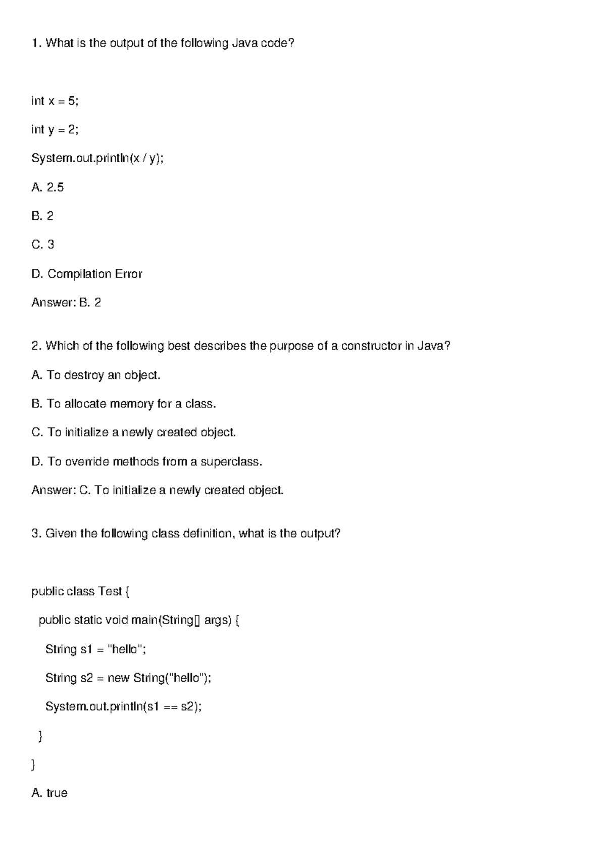 Ap Csa Mcq Review Java Code Output Constructor Purpose Studocu