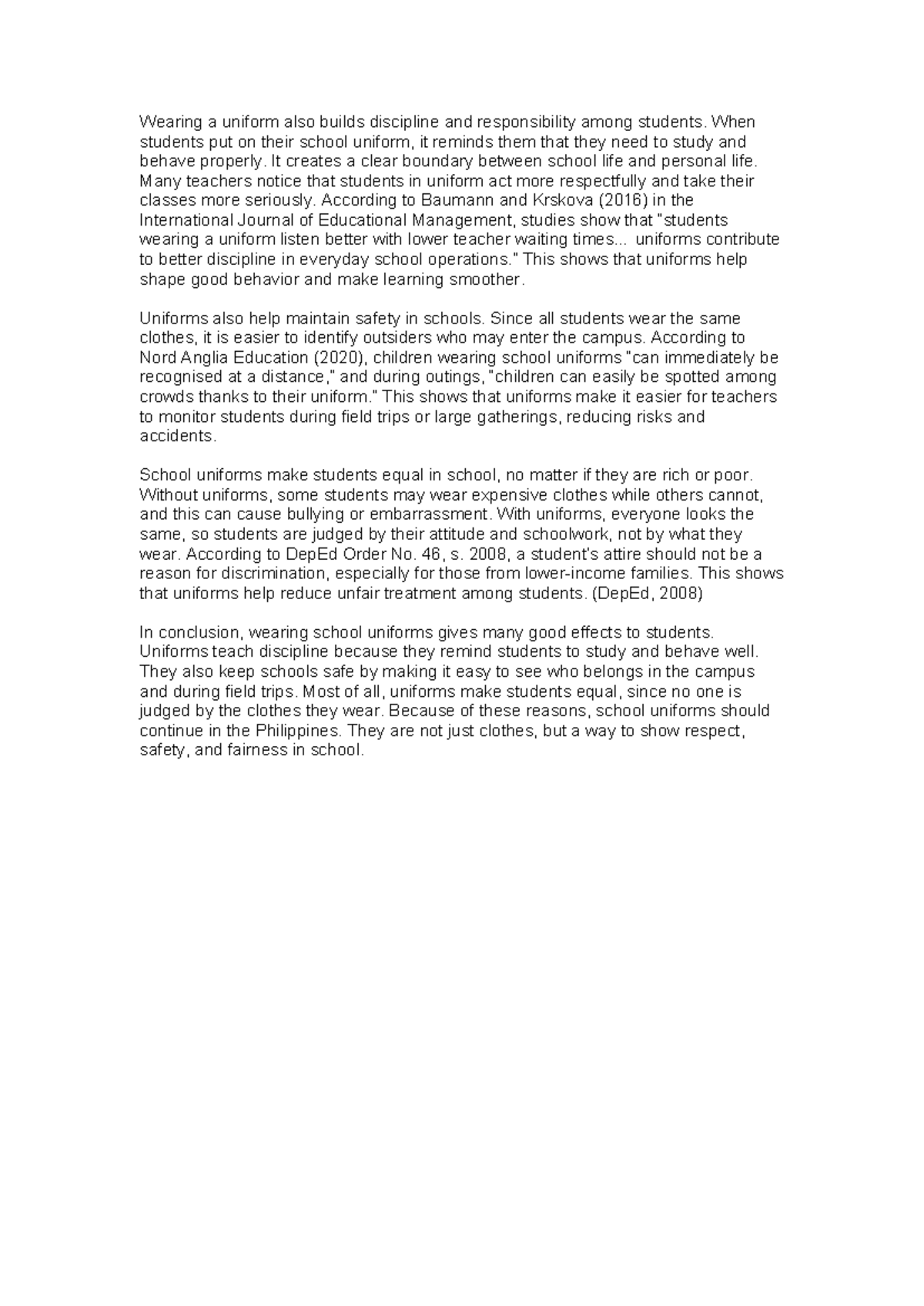 The Impact of School Uniforms on Discipline and Equality - Studocu