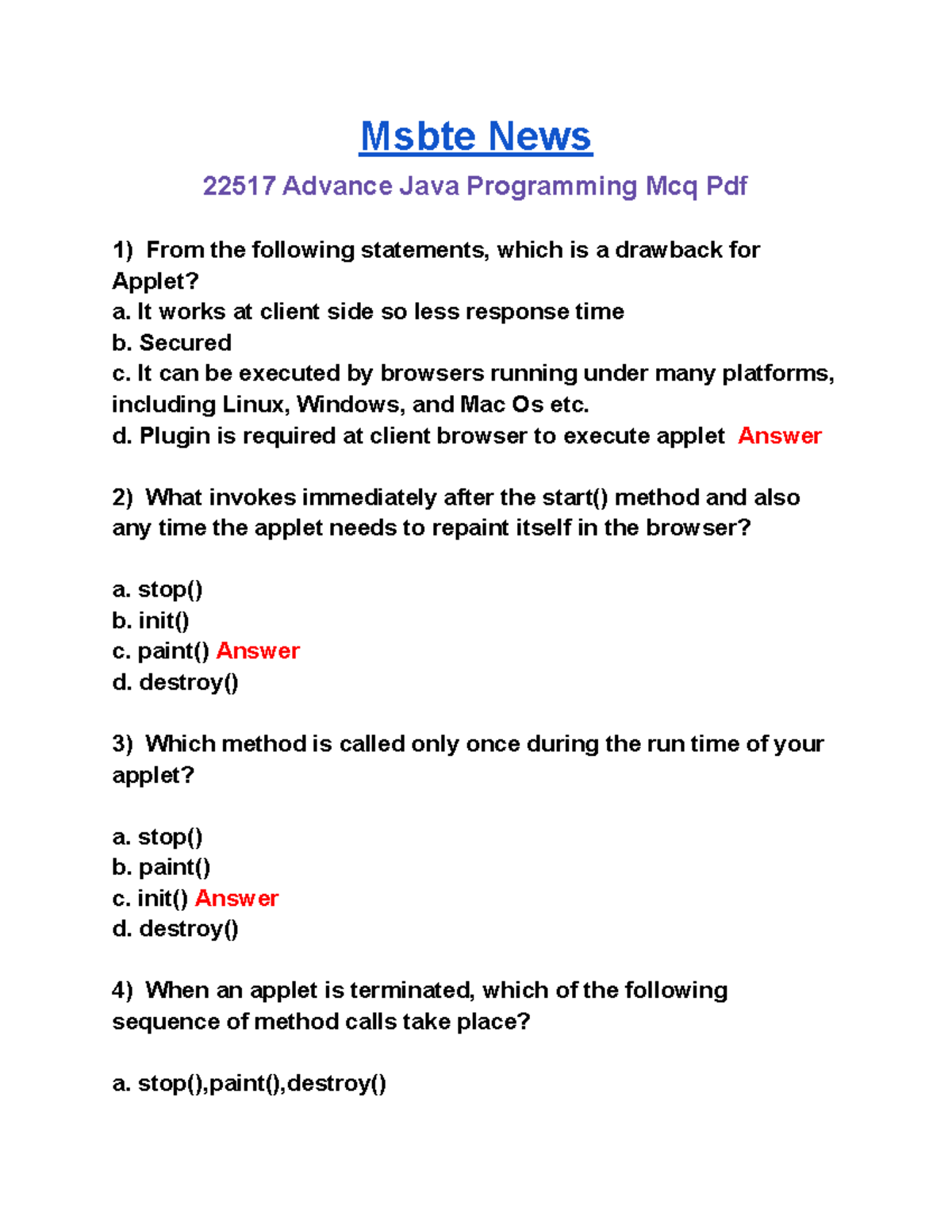 22517-2 - Msbte News 22517 Advance Java Programming Mcq Pdf From the ...