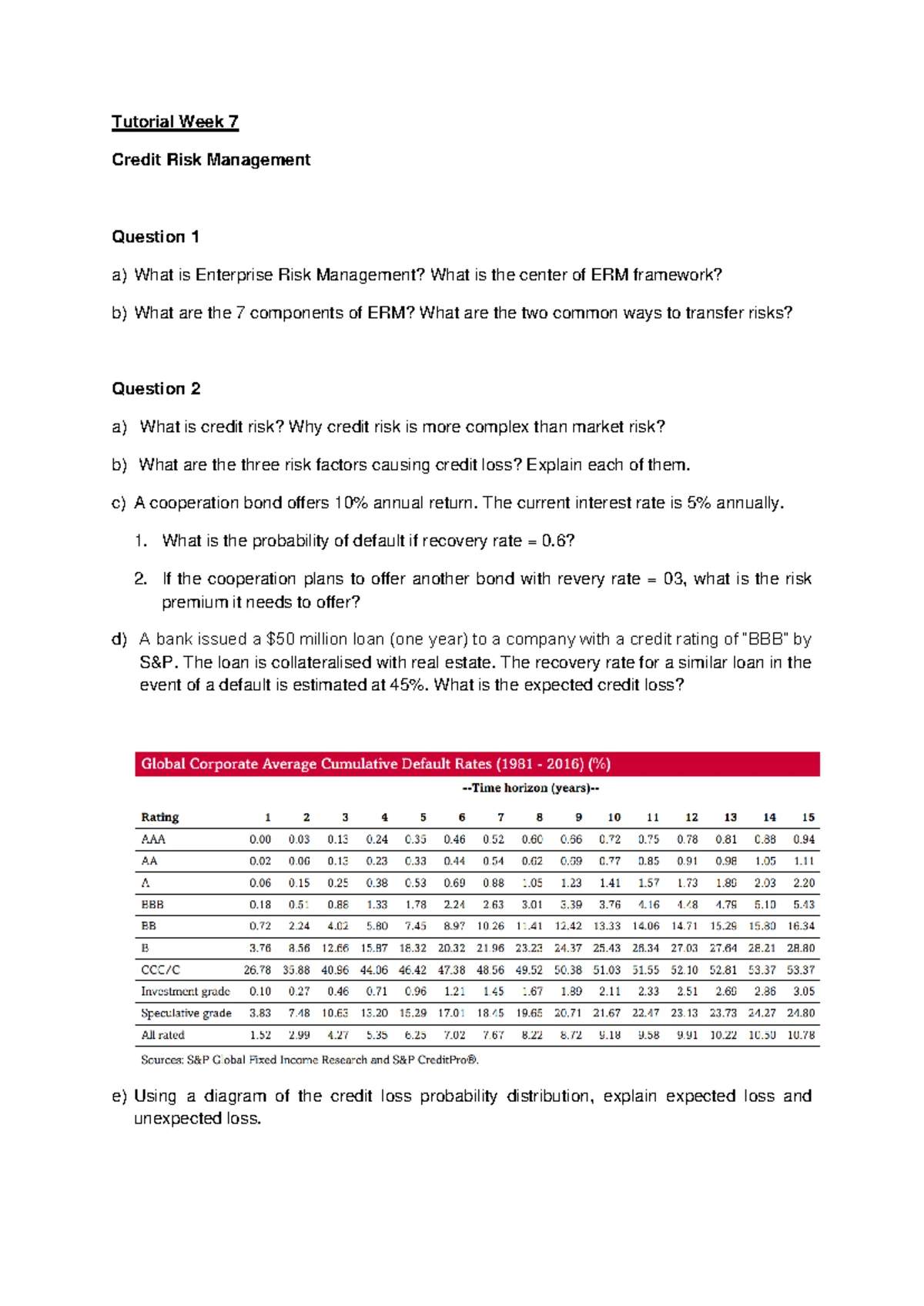 Tutorial Week 8 Questions Warning Tt Undefined Function 32 1 Fundamentals Of Risk And Risk