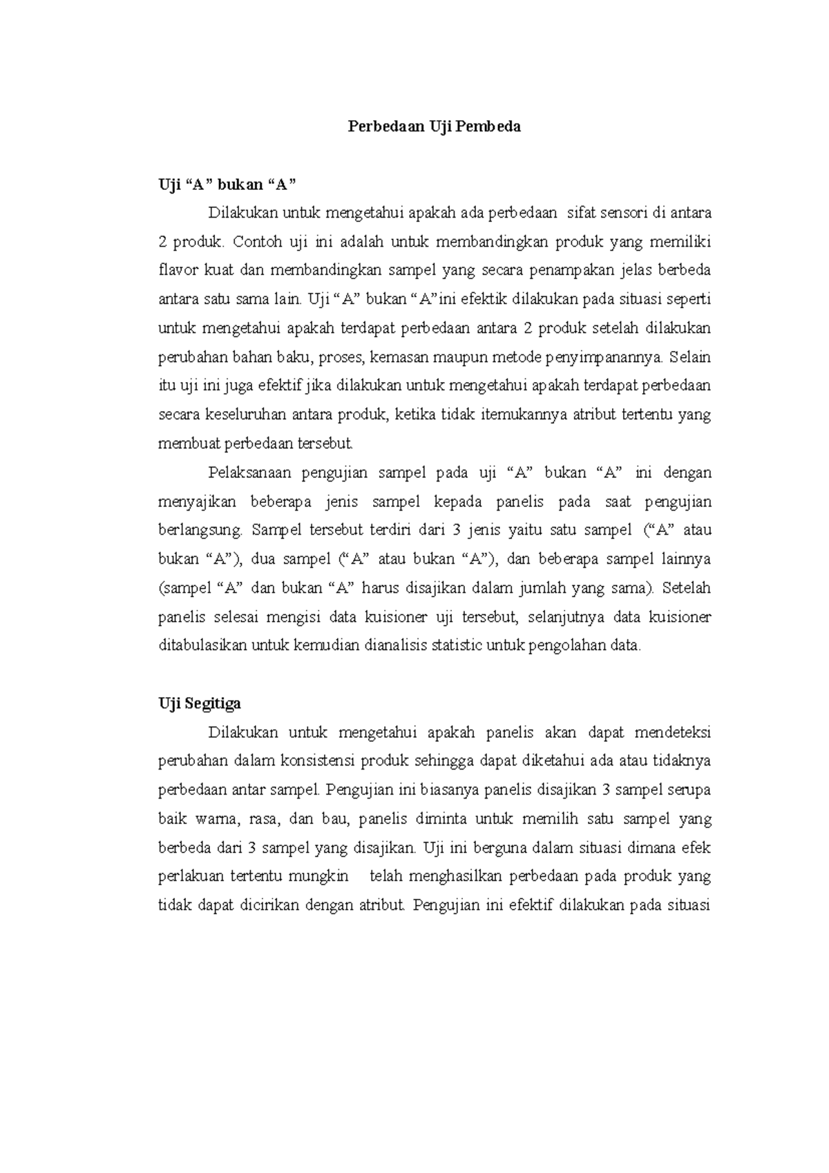 Uji Pembeda Organoleptik: Metode dan Analisis Sensori Produk - Studocu
