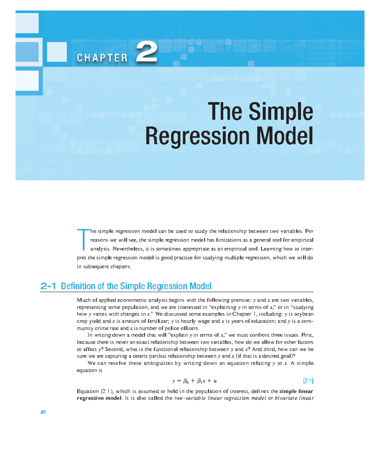 Chapter 2: The Simple Regression Model (LRM) Overview - Studocu